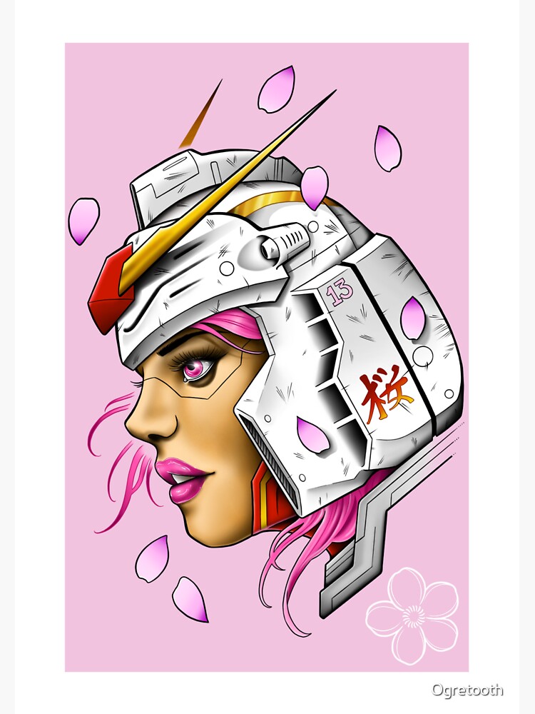 "Mech Girl and blossoms" Sticker for Sale by Ogretooth | Redbubble