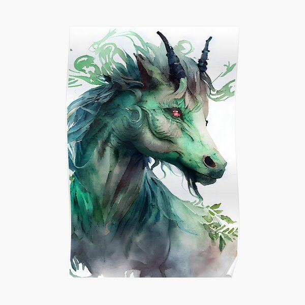 " A Green and Gold Watercolor Ancient Chinese Qilin Qirin" Poster for ...