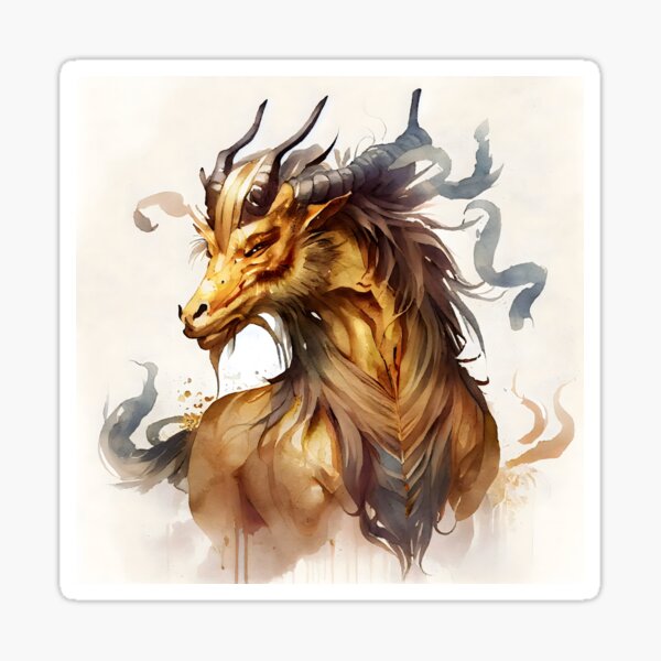 "Ancient Chinese Qilin Qirin Gold and Beige Watercolor " Sticker for ...