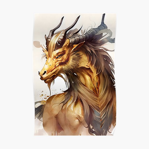 "Ancient Chinese Qilin Qirin Gold and Beige Watercolor " Poster for ...