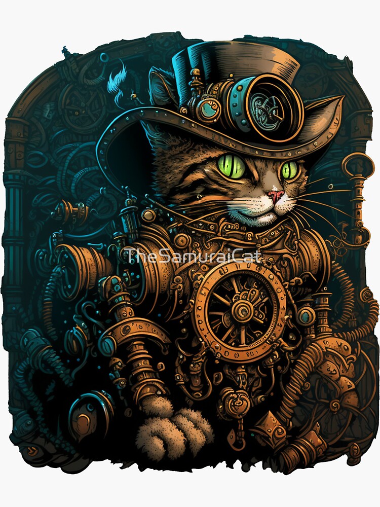 "Steampunk Cat 3" Sticker for Sale by TheSamuraiCat | Redbubble