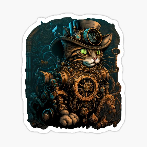 "Steampunk Cat 3" Sticker for Sale by TheSamuraiCat | Redbubble