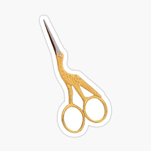"Hand Painted Golden Metal Stork Embroidery Scissors" Sticker for Sale ...
