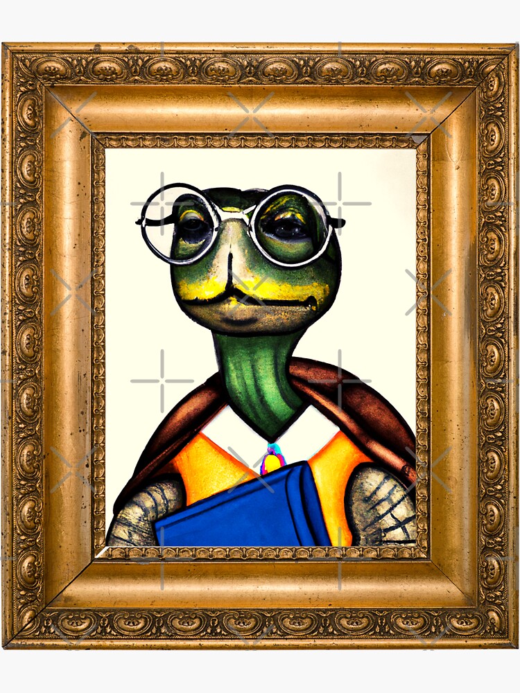 "Turtle Librarian, Vintage Gold Frame" Sticker for Sale by orangepopdes ...