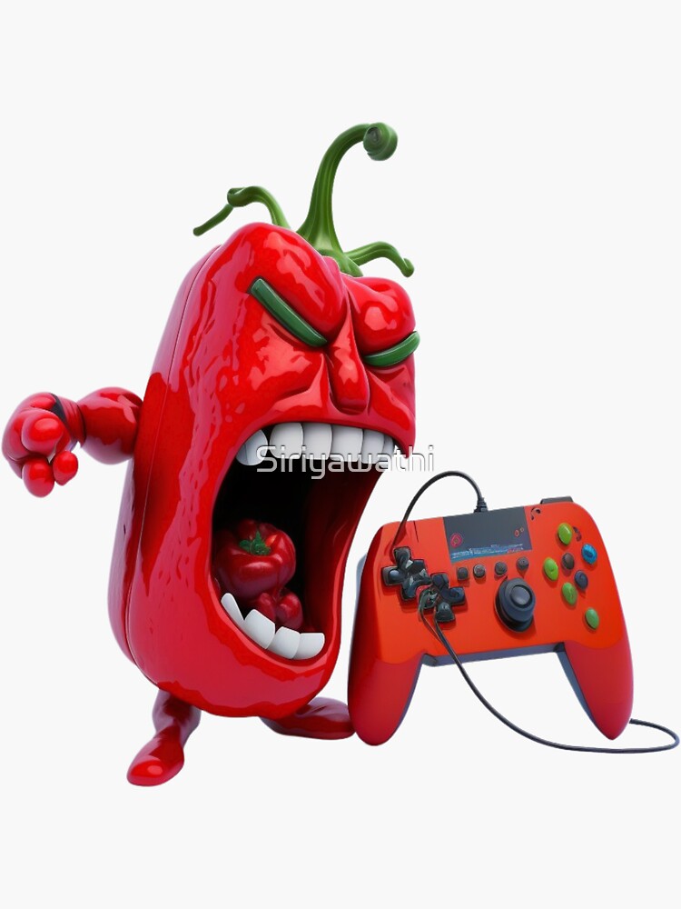 "Crazy And Angry Red Pepper Playing Video Game" Sticker for Sale by ...