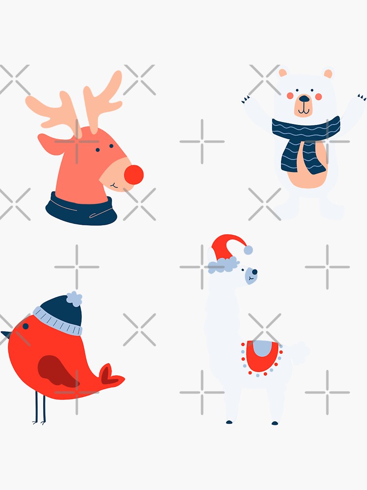 "Lama, bird, bear and reindeer" Sticker for Sale by Vavaillus | Redbubble