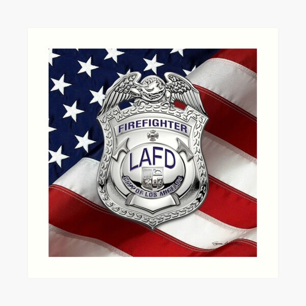 "Los Angeles Fire Department - LAFD Fire Fighter Badge over American ...
