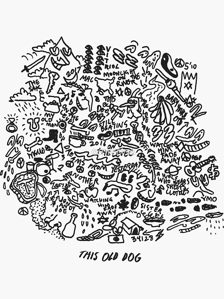 "this old dog - mac demarco white lineart" Sticker for Sale by emiartss ...