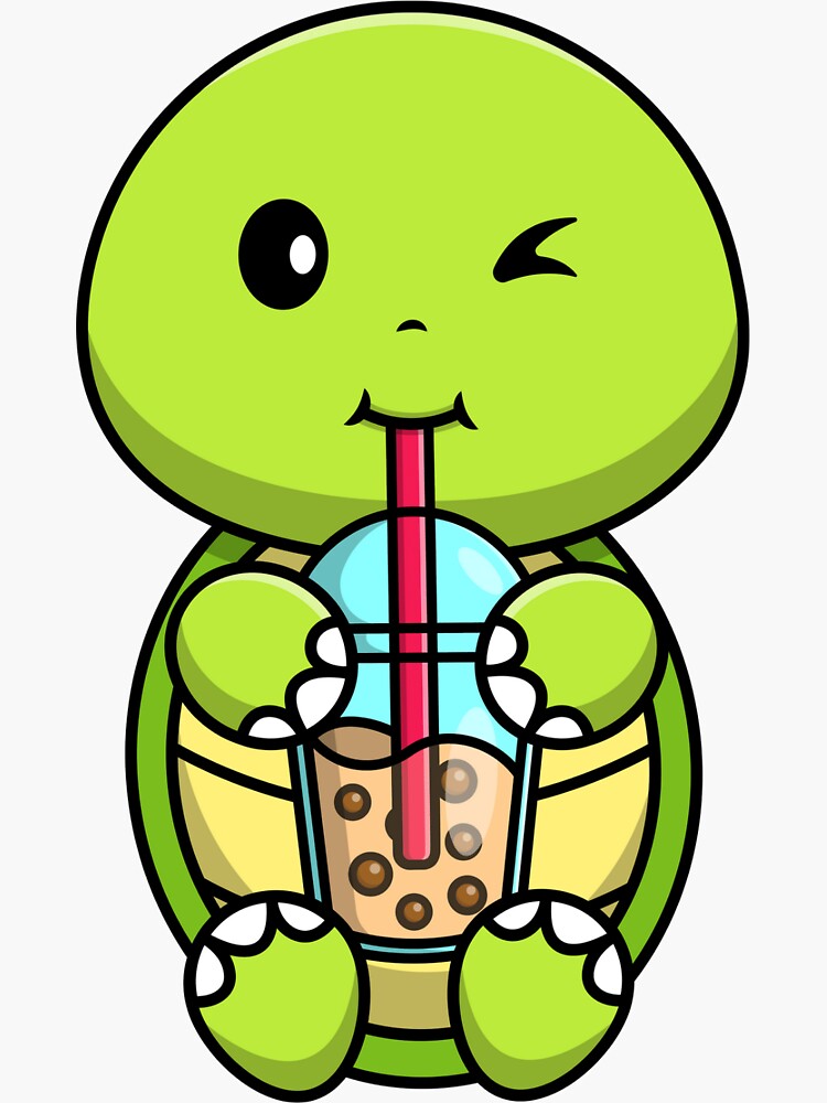 "Cute Tortoise Turtle Drinking Boba Tea Bubble Tea Sticker " Sticker ...