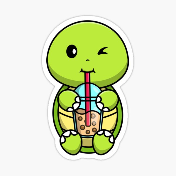 "Cute Tortoise Turtle Drinking Boba Tea Bubble Tea Sticker " Sticker ...