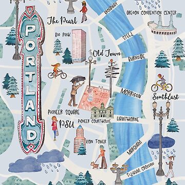"Portland Illustrated Map (Square)" Sticker for Sale by roseannepaints | Redbubble