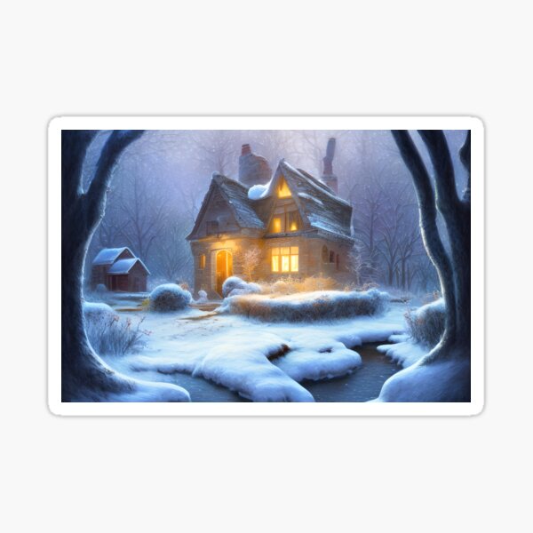 " Snowy landscape with Cottage" Sticker for Sale by Alt-Art-Digital ...