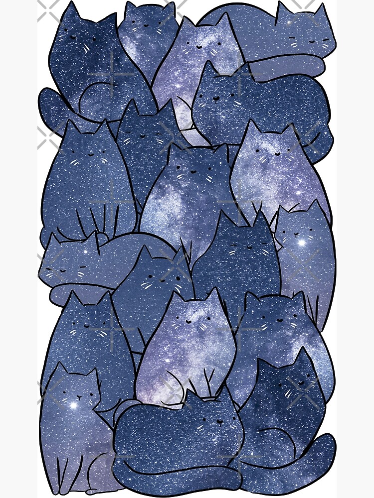 "Cute space star cats illustration blue version " Poster for Sale by ...