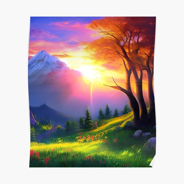 "Mountain Sunset Background" Poster for Sale by CorneliusDesign | Redbubble