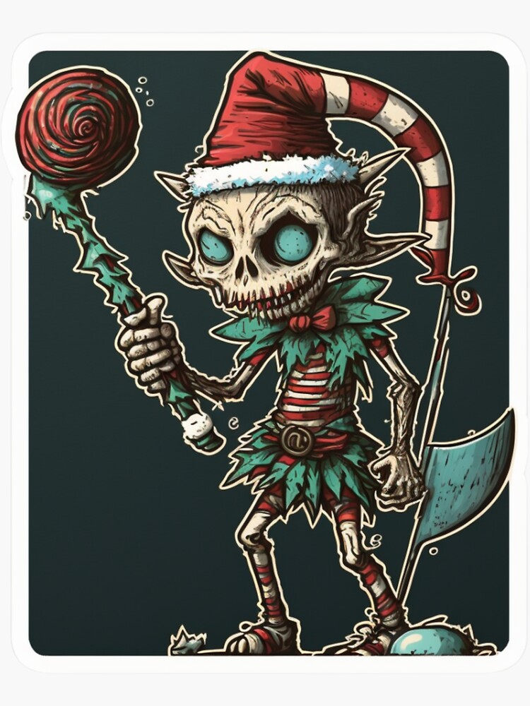 "Elf Zombie Christmas Candy Cane Sticker" Sticker for Sale by Itis ...