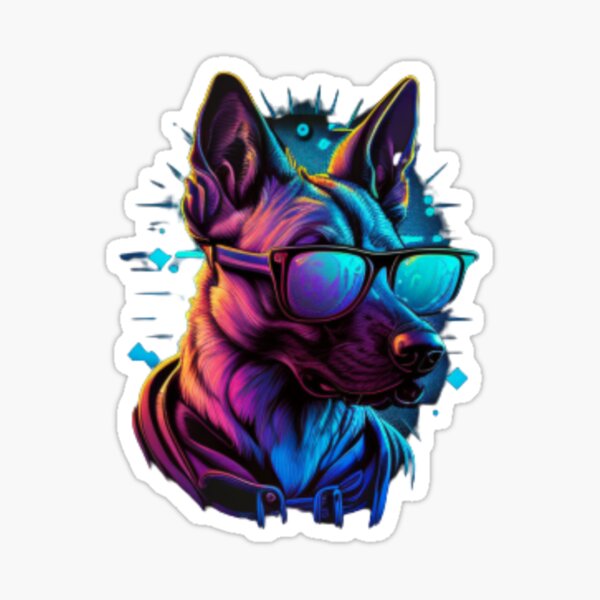 "Retro Wave Dog With Glasses 80s Character Design" Sticker for Sale by ...