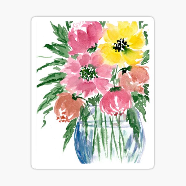 "Pretty watercolor flowers in a vase" Sticker for Sale by ...