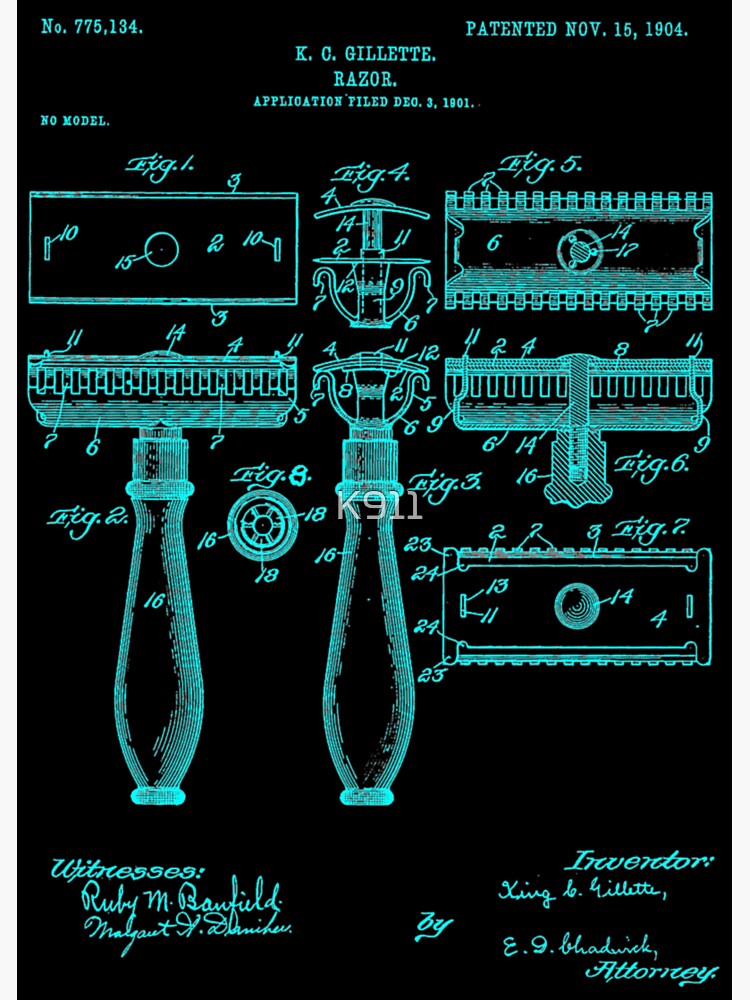 "Gillette Razor Patent" Sticker by K911 | Redbubble