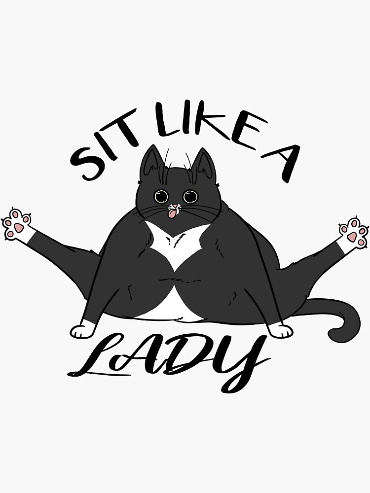 "Sit Like A Lady Chonky Tuxie Cat" Sticker for Sale by DanisGarbageArt ...