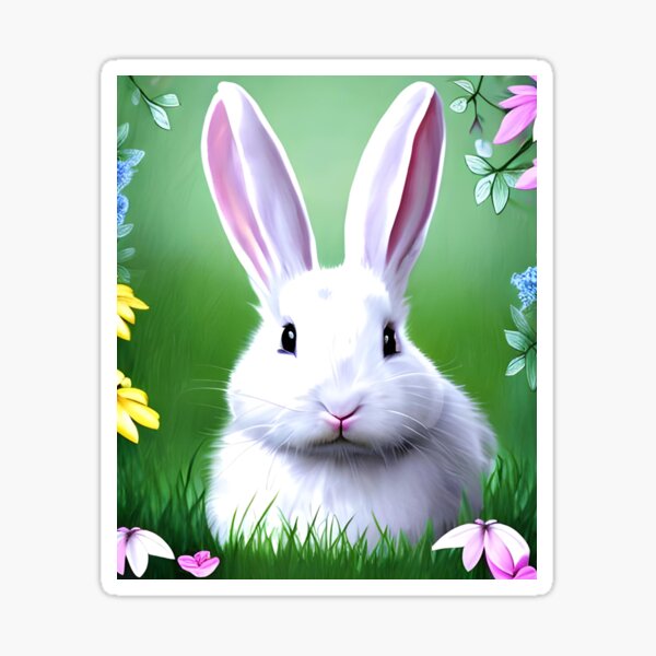 "White Cute Bunny" Sticker for Sale by CorneliusDesign | Redbubble