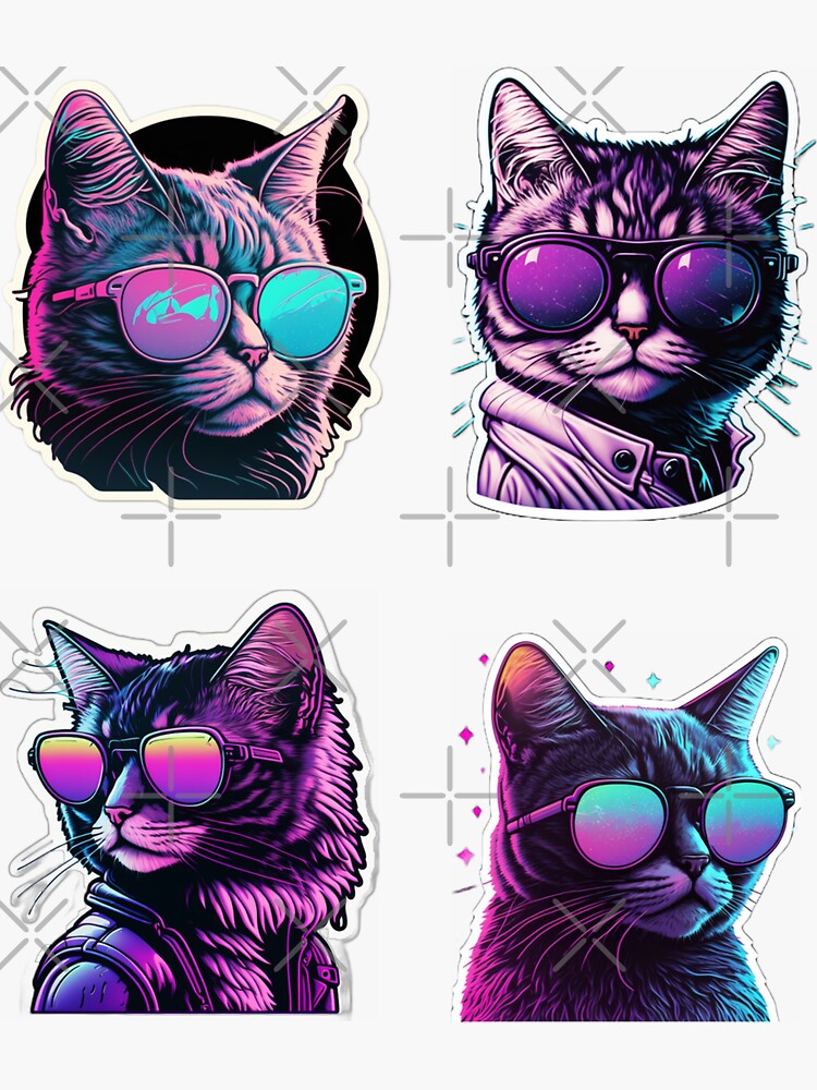 "Meme Retrowave Neon Cats Pack" Sticker for Sale by DJmonki | Redbubble