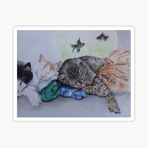 "Snoozing cats on a lazy afternoon" Sticker for Sale by astriddecock ...