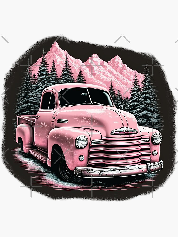 "Retro Vintage Pink Truck" Sticker for Sale by cardinalhill | Redbubble