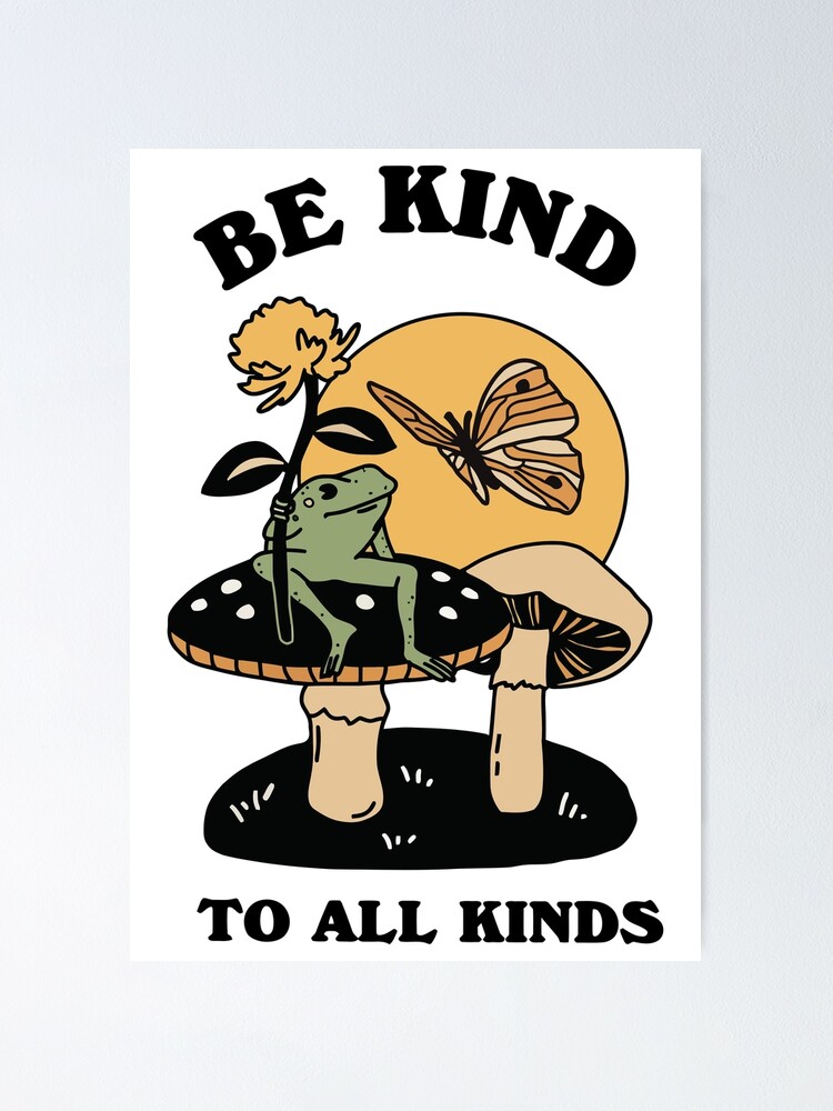 "Retro quote wall art, Be kind To All Kinds Cottagecore Aesthetic Frog ...