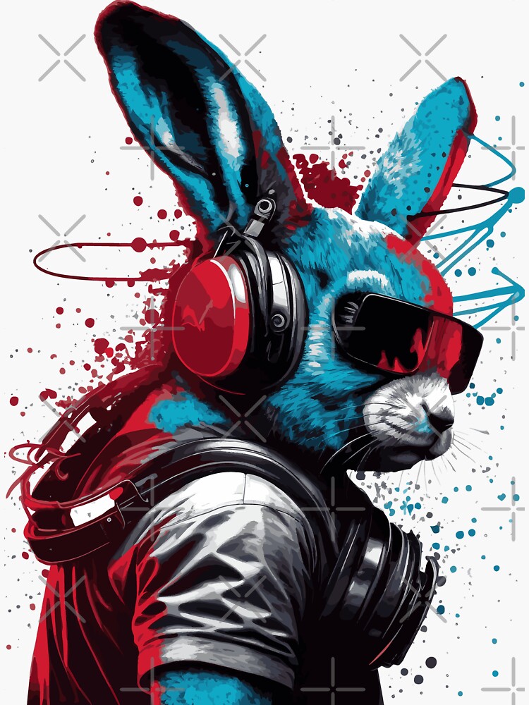 "DJ rabbit with headphones" Sticker for Sale by badbug | Redbubble