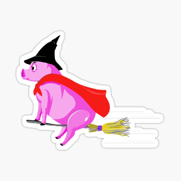 "Pig on broomstick" Sticker for Sale by Right-Fit27 | Redbubble