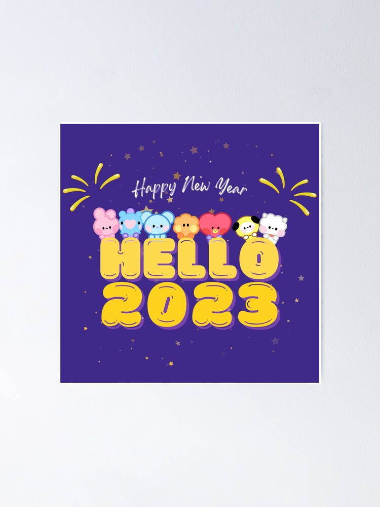 "Cute BTS OT7 cartoon characters Happy New Year Hello 2023" Poster for ...