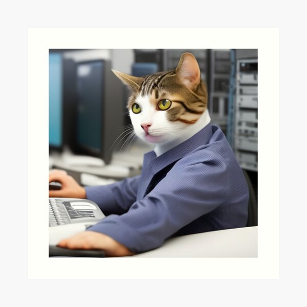 "Working cat meme" Art Print for Sale by sci-fAI | Redbubble