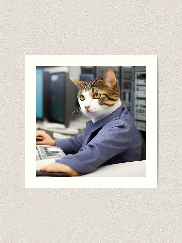 "Working cat meme" Art Print for Sale by sci-fAI | Redbubble