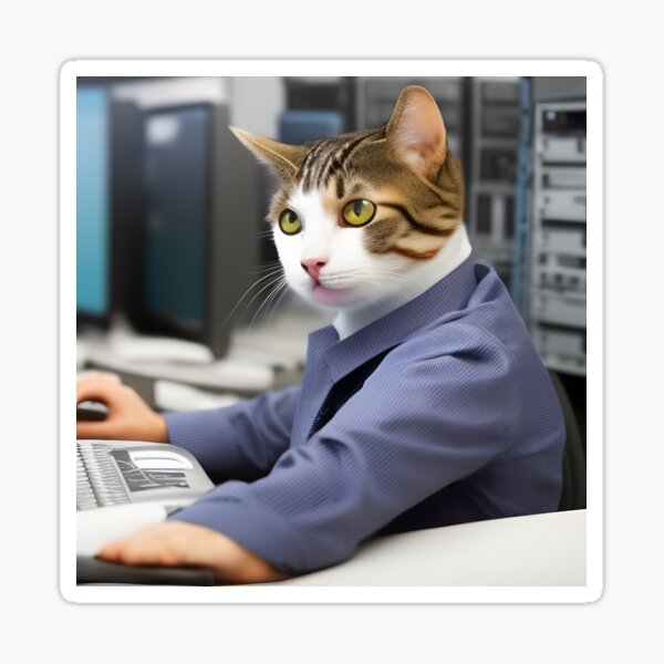 "Working cat meme" Sticker for Sale by sci-fAI | Redbubble