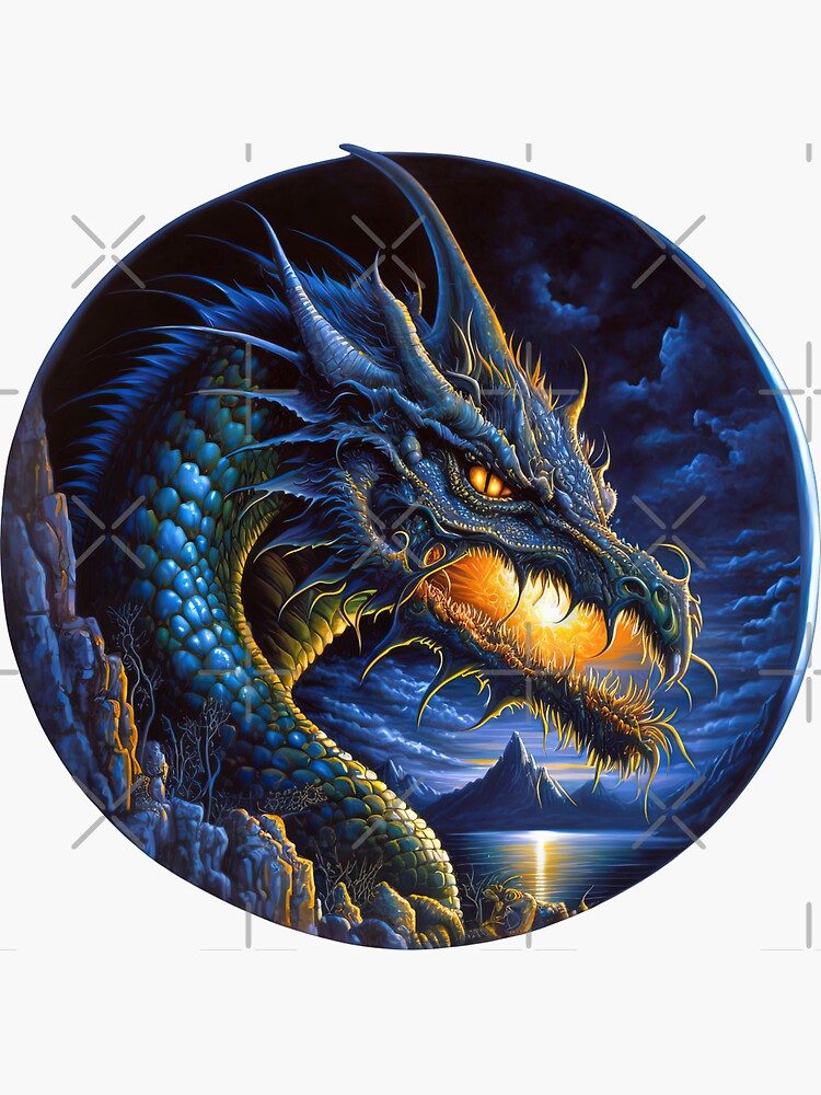 "Blue fantasy dragon serpent about to breathe fire" Sticker for Sale by ...