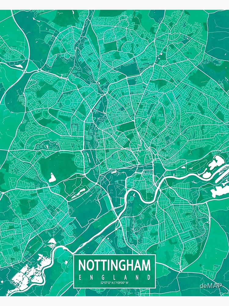 "Nottingham City Map of England - Watercolor" Poster for Sale by deMAP ...