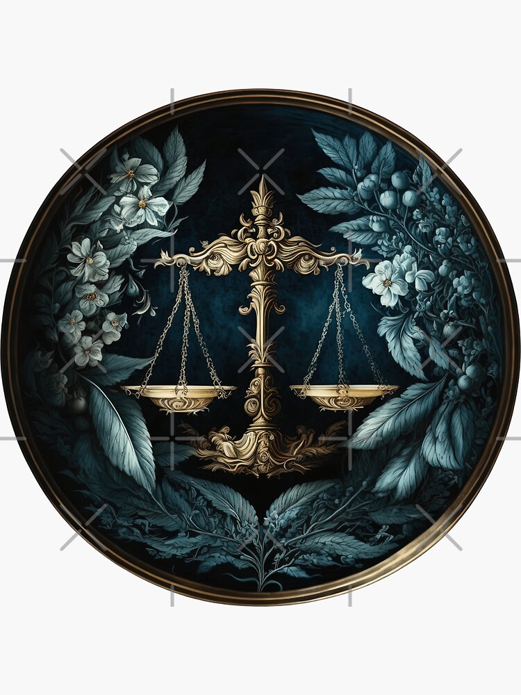 "Libra scales on blue with flowers and leaves" Sticker for Sale by ...