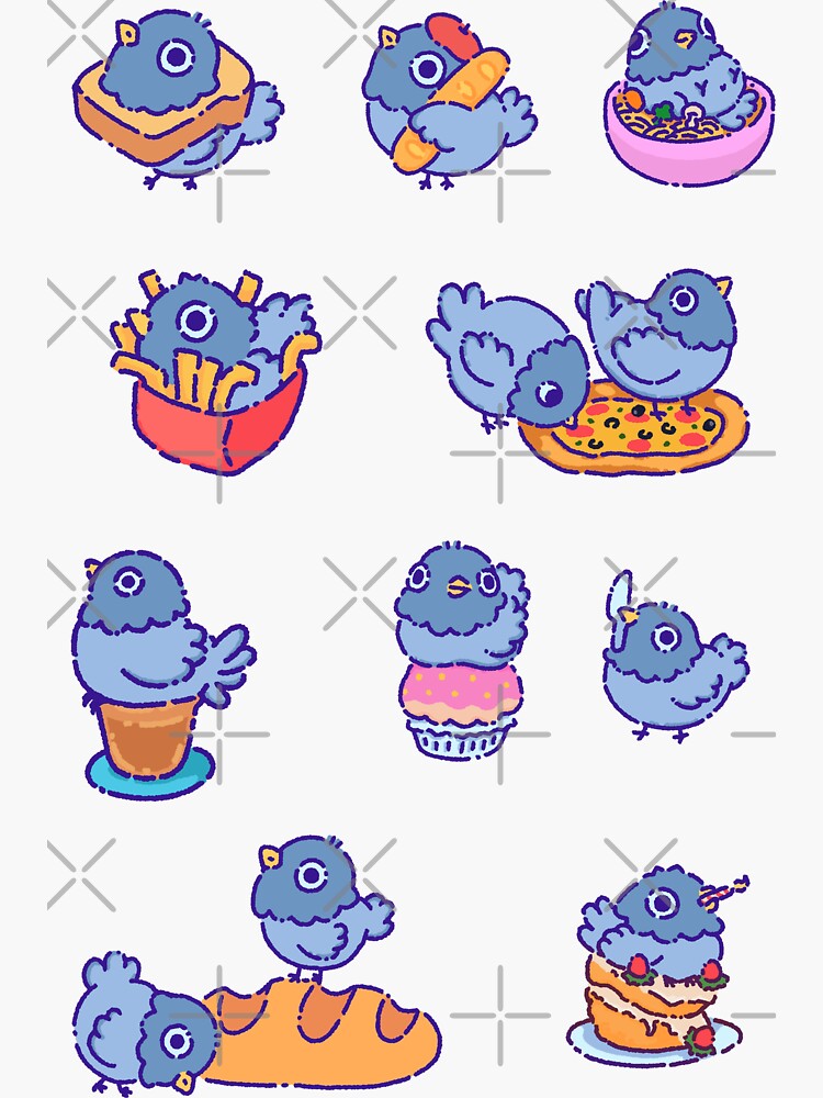 "Cute pigeons and food pattern" Sticker for Sale by tinyartsshop ...