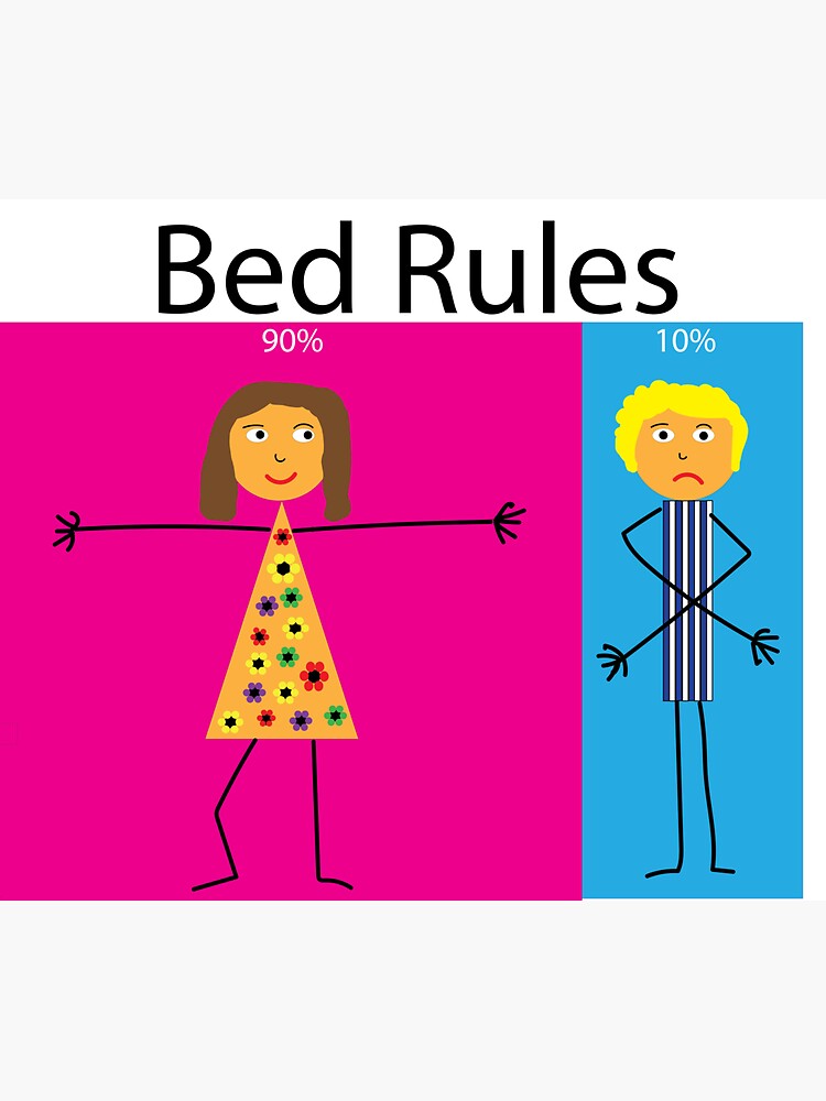 "Bed Rules Stick Woman Wearing Flowered Pjs in Bed with the Majority of ...