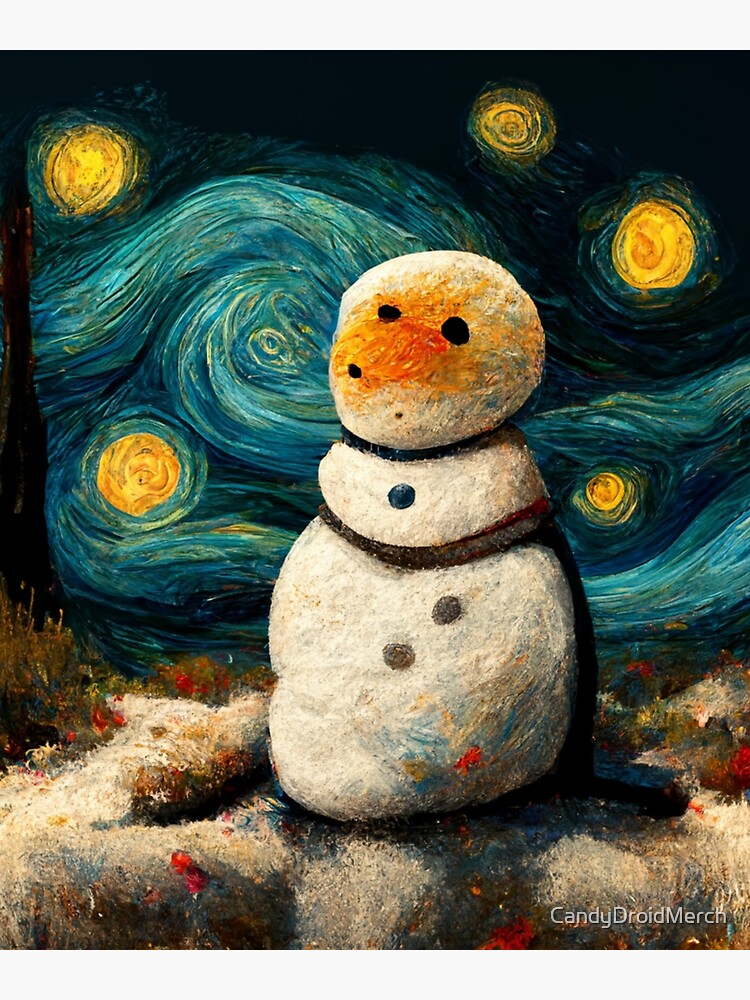 "Van Gogh Christmas Snowman Painting Starry Night Remake" Poster for ...