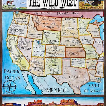 "Wild West Map; Western States; American Frontier 1874" Poster for Sale ...
