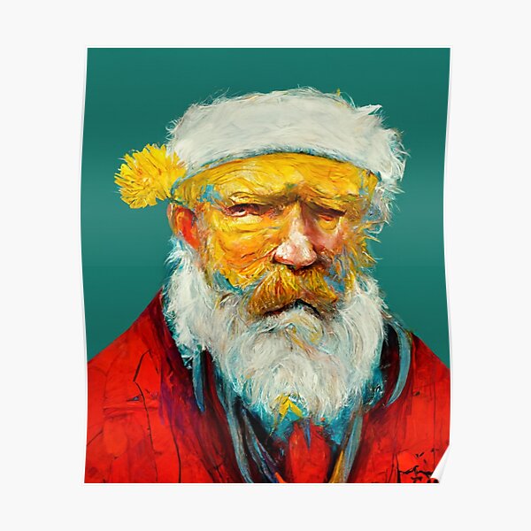"Van Gogh Christmas Santa Painting Starry Night Remake" Poster for Sale ...