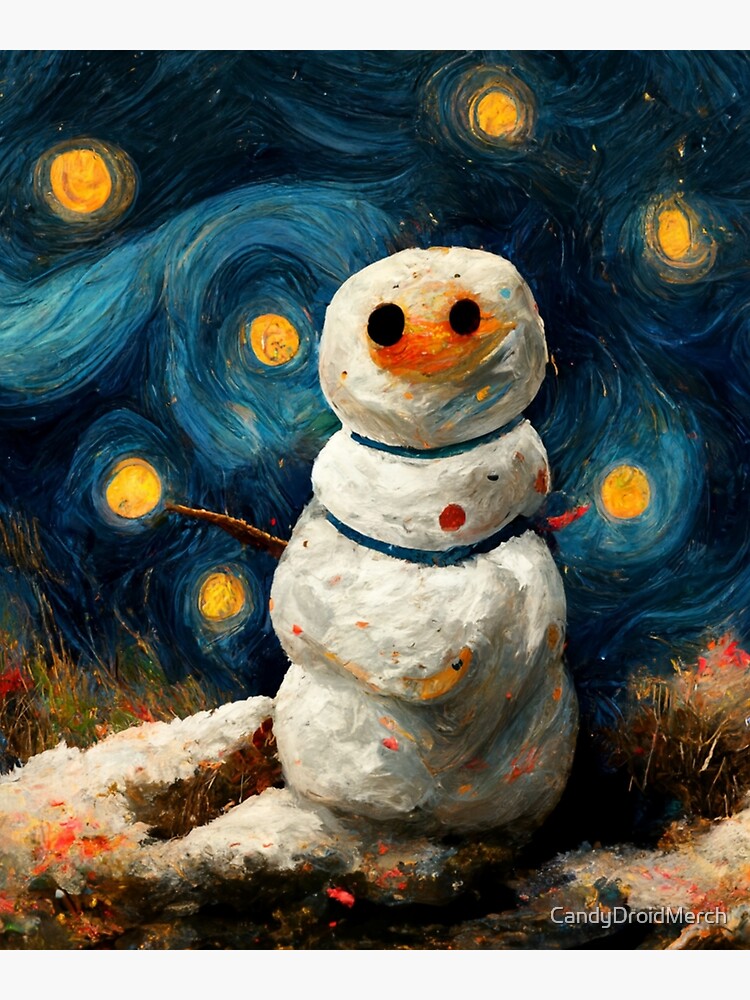 "Van Gogh Christmas Snowman Painting Starry Night Remake" Poster for ...