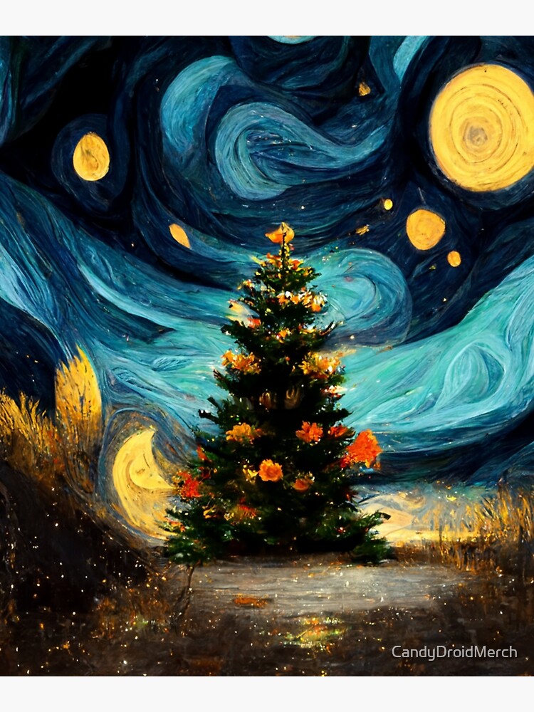 "Van Gogh Christmas Cat Painting Starry Night Remake" Poster for Sale ...