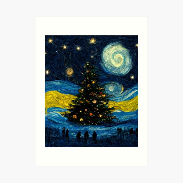 "Van Gogh Christmas Tree Painting Starry Night Remake" Art Print for ...