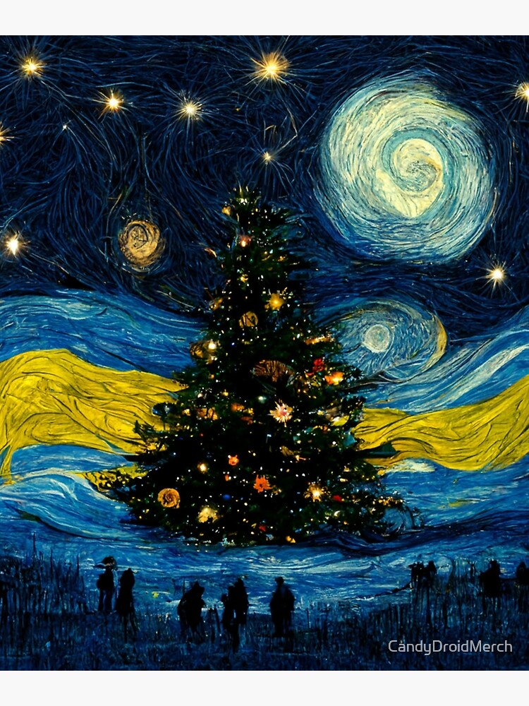 "Van Gogh Christmas Tree Painting Starry Night Remake" Art Print for ...