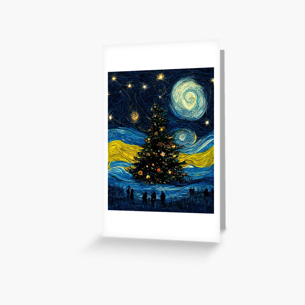 "Van Gogh Christmas Tree Painting Starry Night Remake" Greeting Card ...