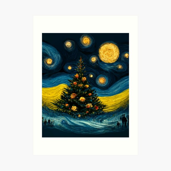 "Van Gogh Christmas Tree Painting Starry Night Remake" Art Print for ...