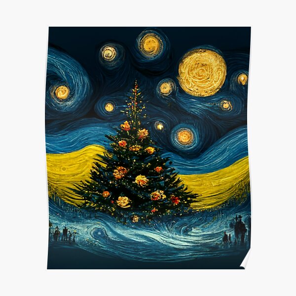 "Van Gogh Christmas Tree Painting Starry Night Remake" Poster for Sale ...