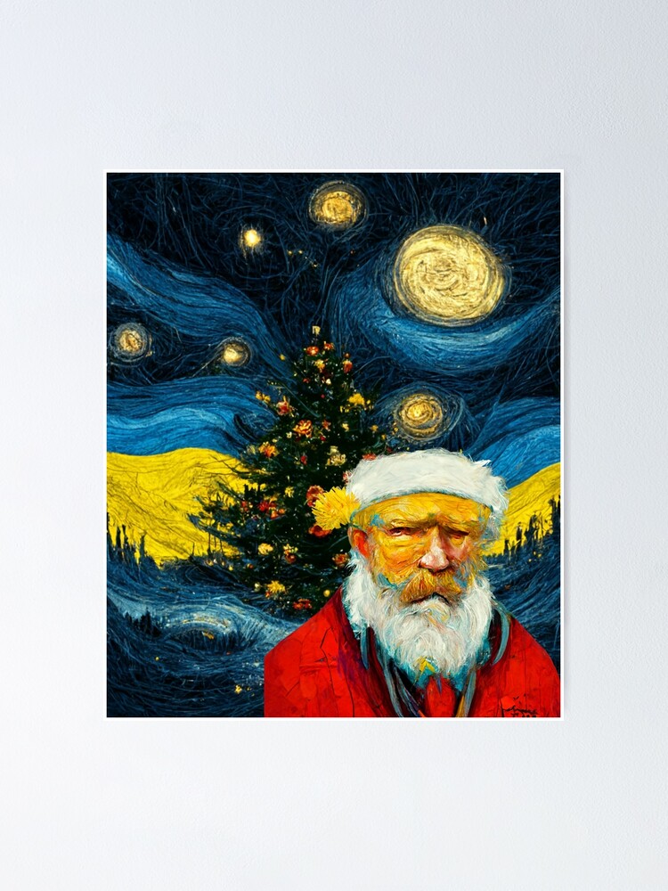"Van Gogh Christmas Santa Painting Starry Night Remake" Poster for Sale ...